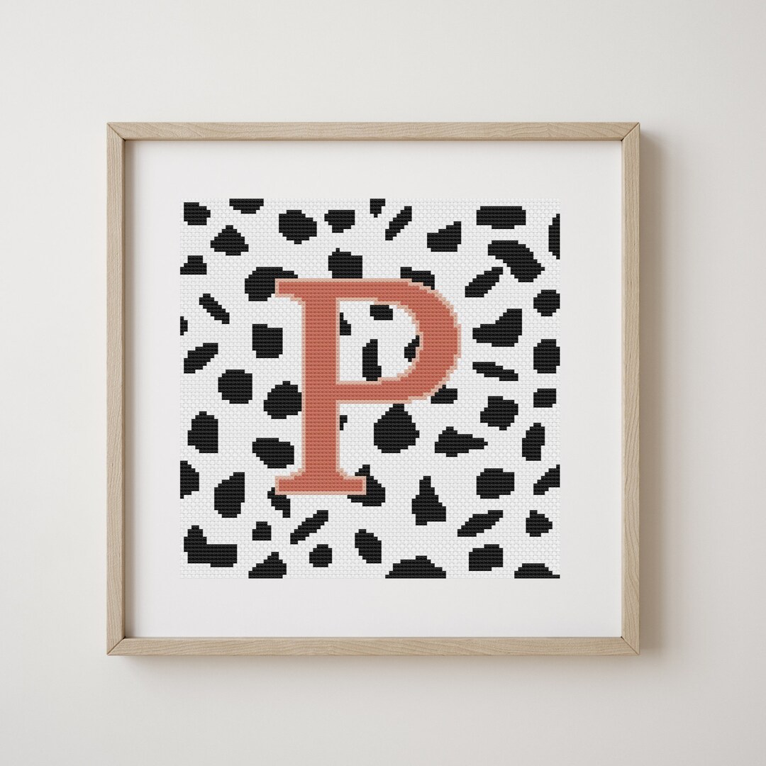 Letter P, Cross Stitch Alphabet Pattern, Terracotta Letter on Dalmatian ...