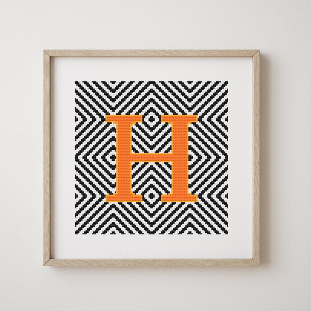 Letter H, Cross Stitch Alphabet Pattern, Orange, Monogram, Modern Decor ...