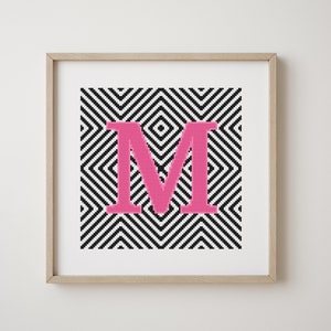 Letter M, Cross Stitch Alphabet Pattern, Pink, Monogram, Modern Decor ...