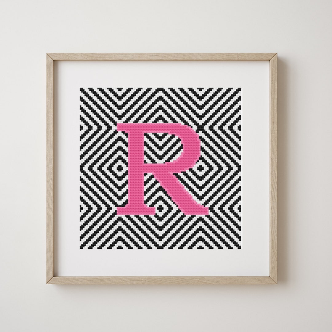 Letter R, Cross Stitch Alphabet Pattern, Pink, Monogram, Modern Decor ...