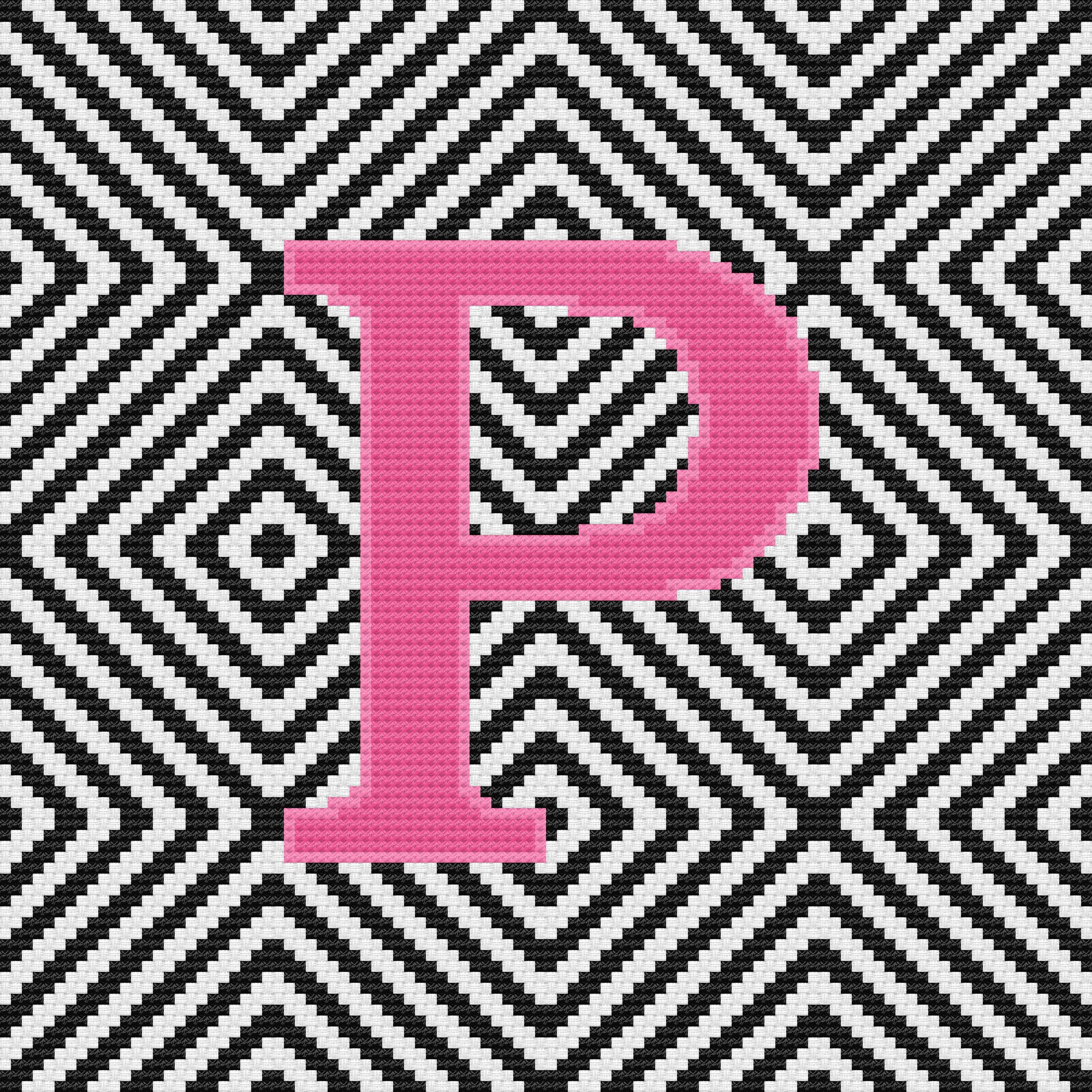 Letter P, Cross Stitch Alphabet Pattern, Pink, Monogram, Modern Decor ...
