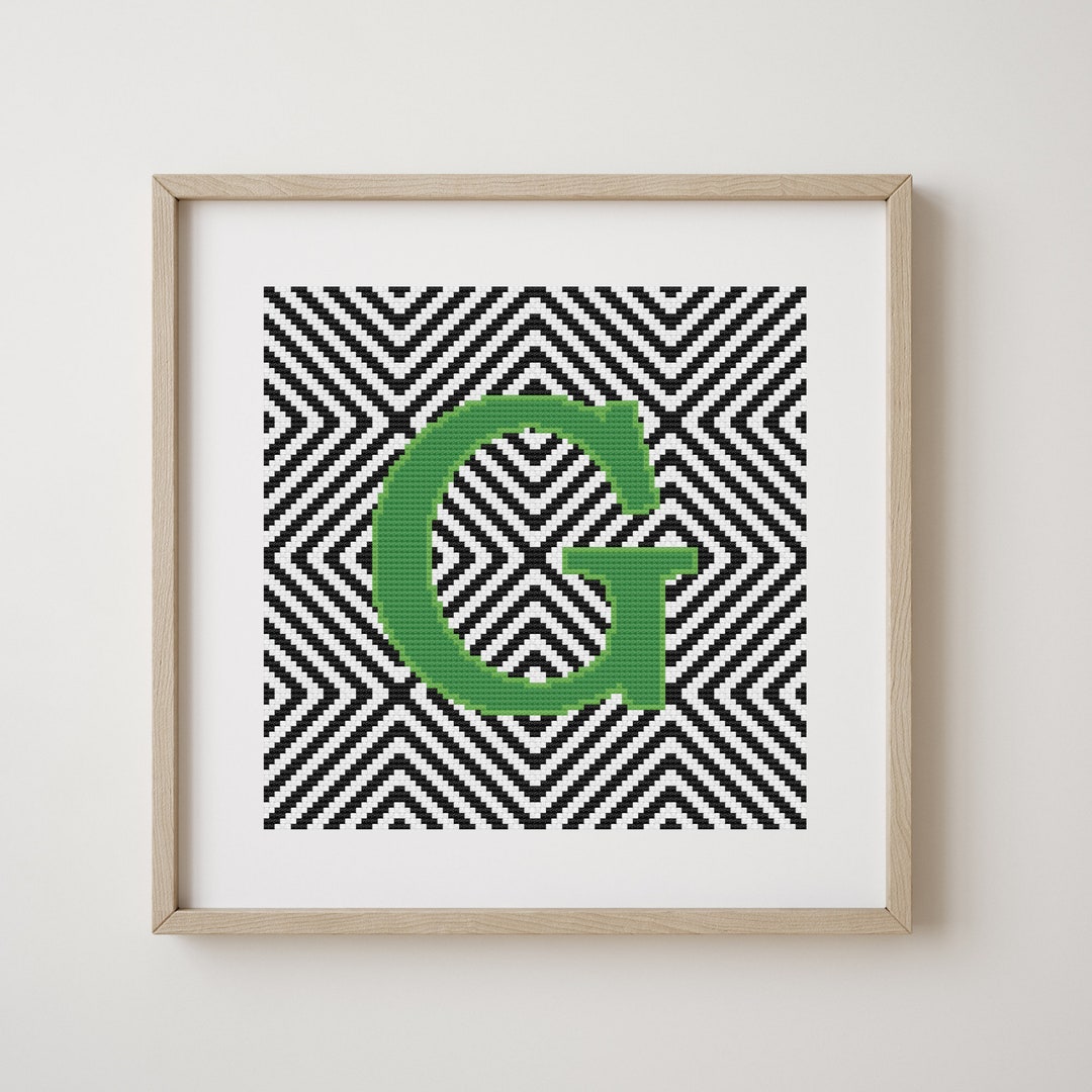 Letter G, Cross Stitch Alphabet Pattern, Green, Monogram, Modern Decor ...