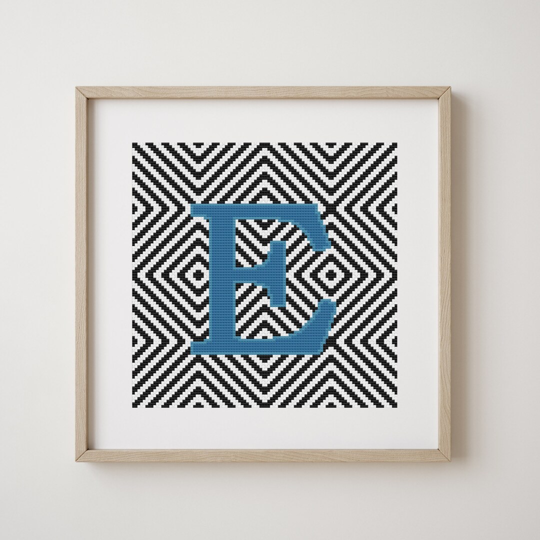 Letter E, Cross Stitch Alphabet Pattern, Teal Blue, Monogram, Modern ...