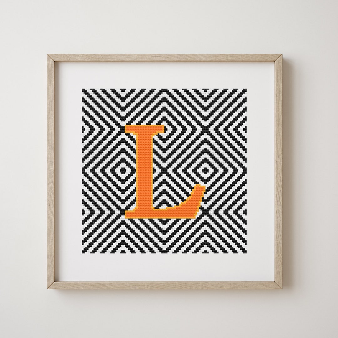 Letter L, Cross Stitch Alphabet Pattern, Orange, Monogram, Modern Decor ...