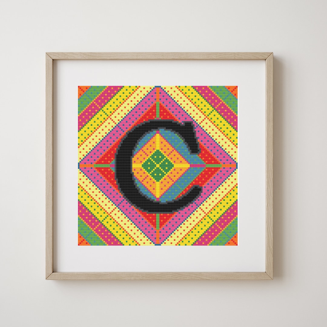 Letter C, Cross Stitch Alphabet Pattern, in Black on a Multicoloured ...