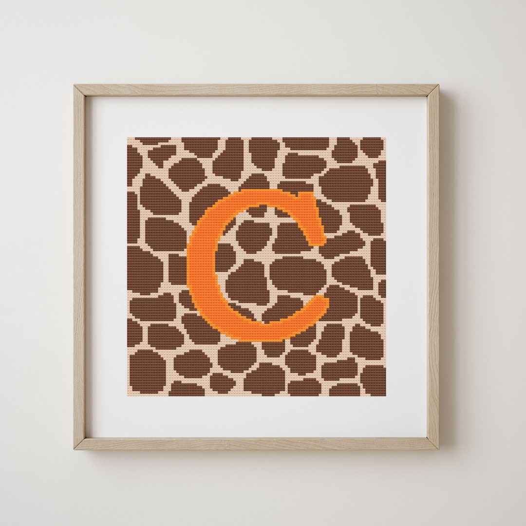Letter C, Cross Stitch Alphabet Pattern, Orange Letter on Giraffe Print ...