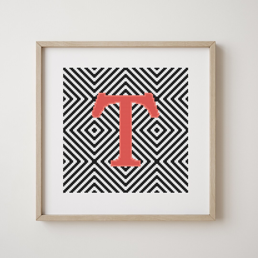 Letter T, Cross Stitch Alphabet Pattern, Coral, Monogram, Modern Decor ...