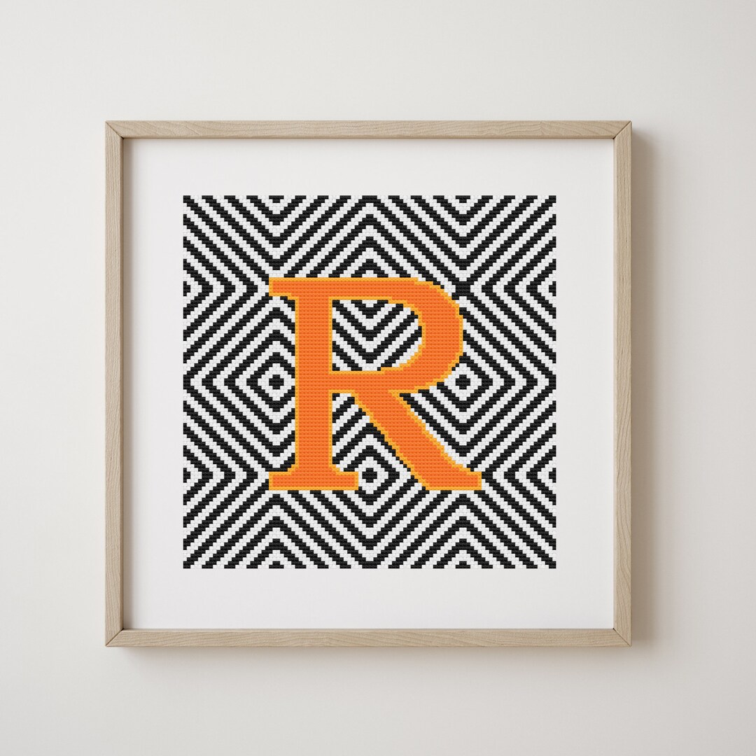 Letter R, Cross Stitch Alphabet Pattern, Orange, Monogram, Modern Decor ...