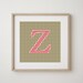 Letter Z, Cross Stitch Alphabet Pattern, Pink Letter on Olive Green ...