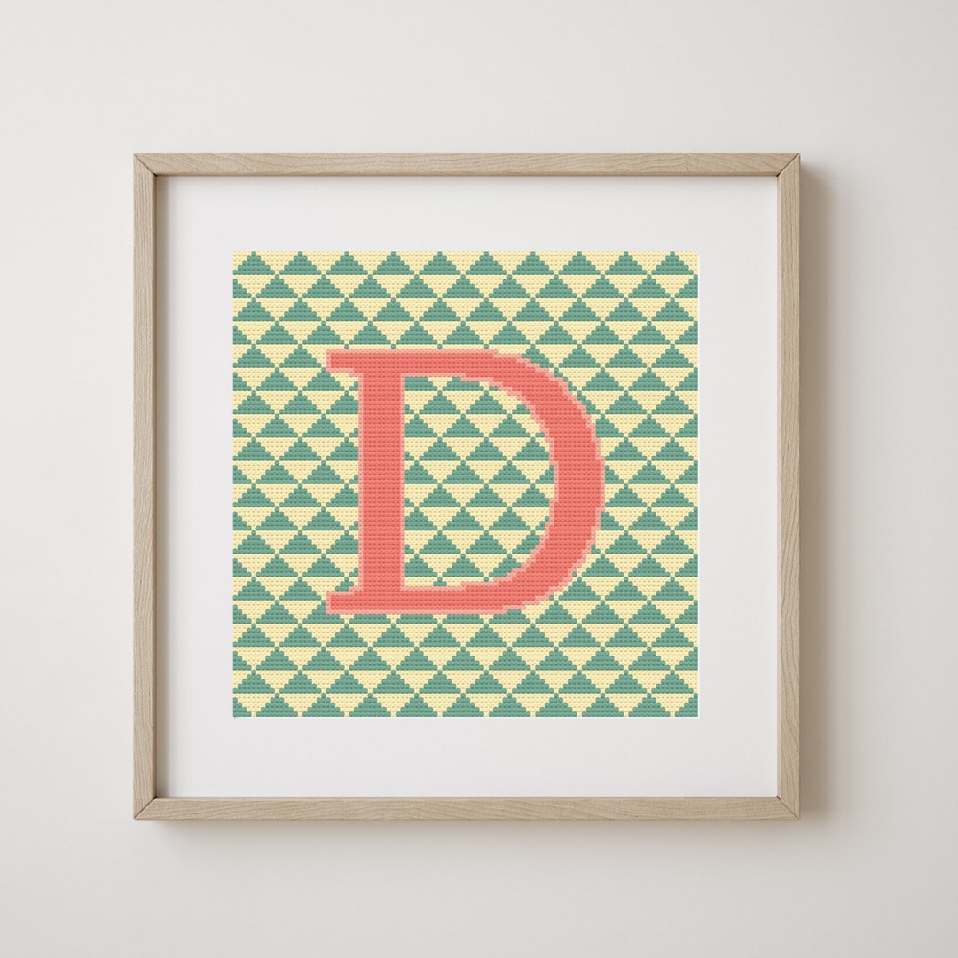 Letter D, Cross Stitch Alphabet Pattern, Coral on Green and Yellow ...
