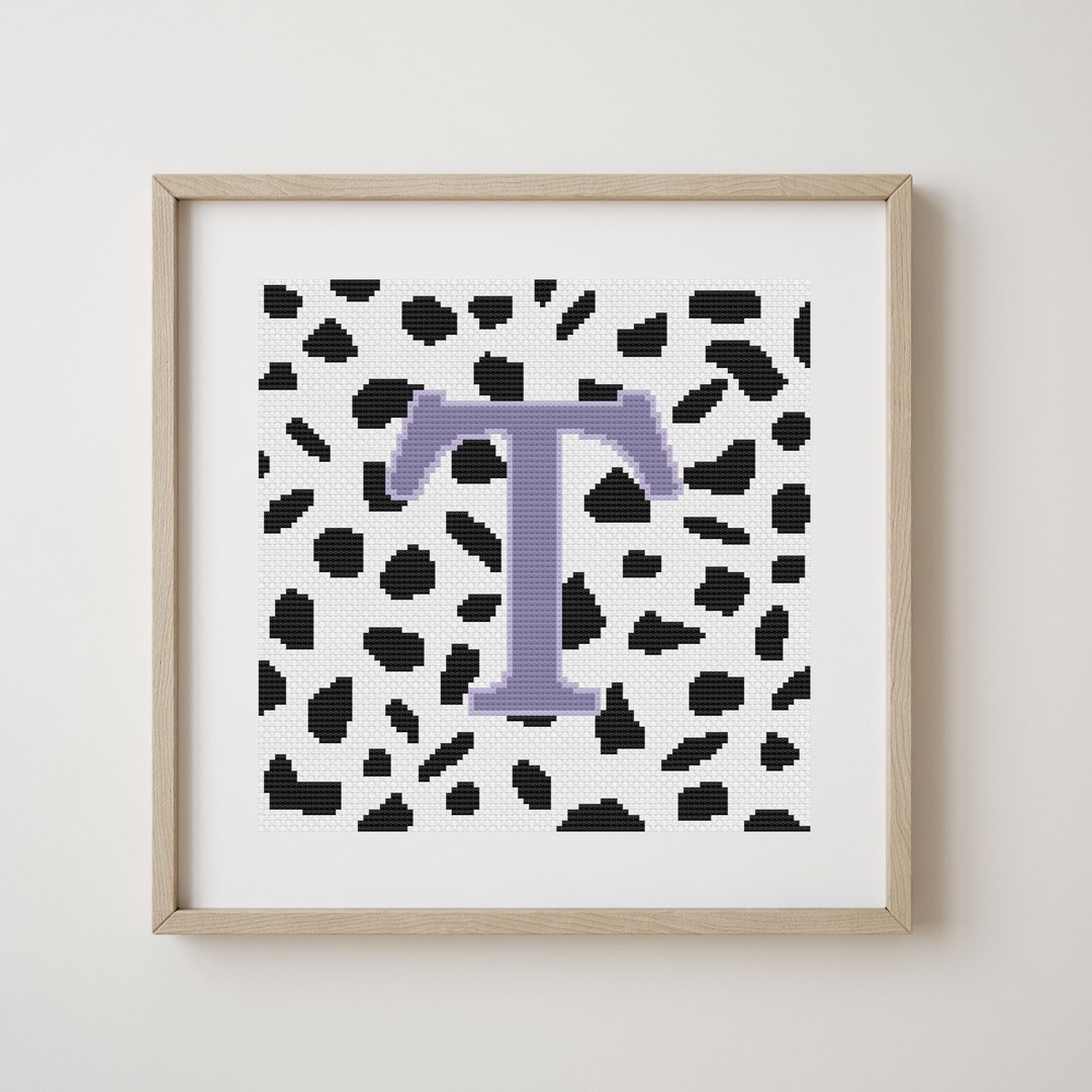 Letter T, Cross Stitch Alphabet Pattern, Lilac Letter on Dalmatian ...