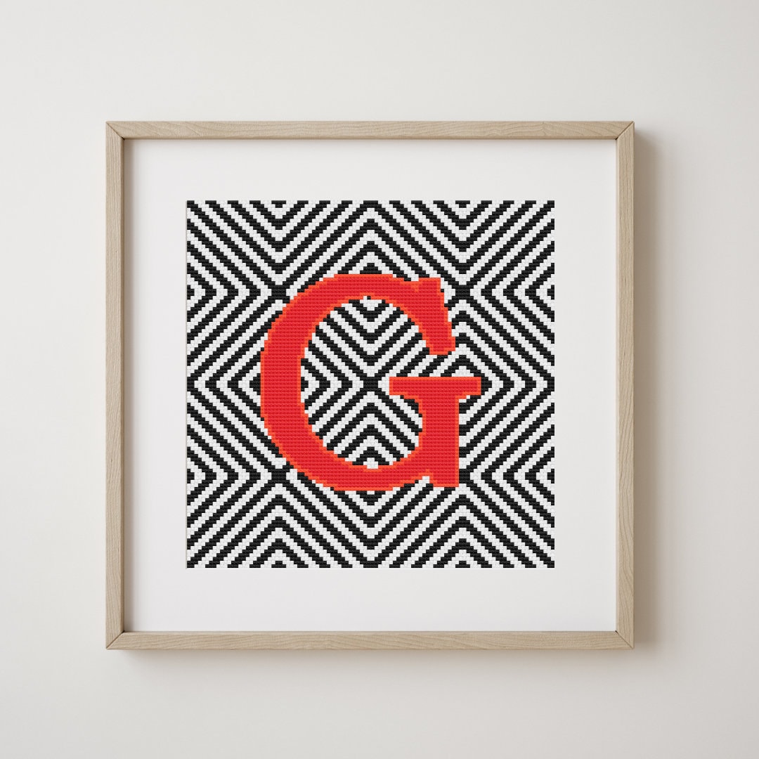 Letter G, Cross Stitch Alphabet Pattern, Red, Monogram, Modern Decor ...