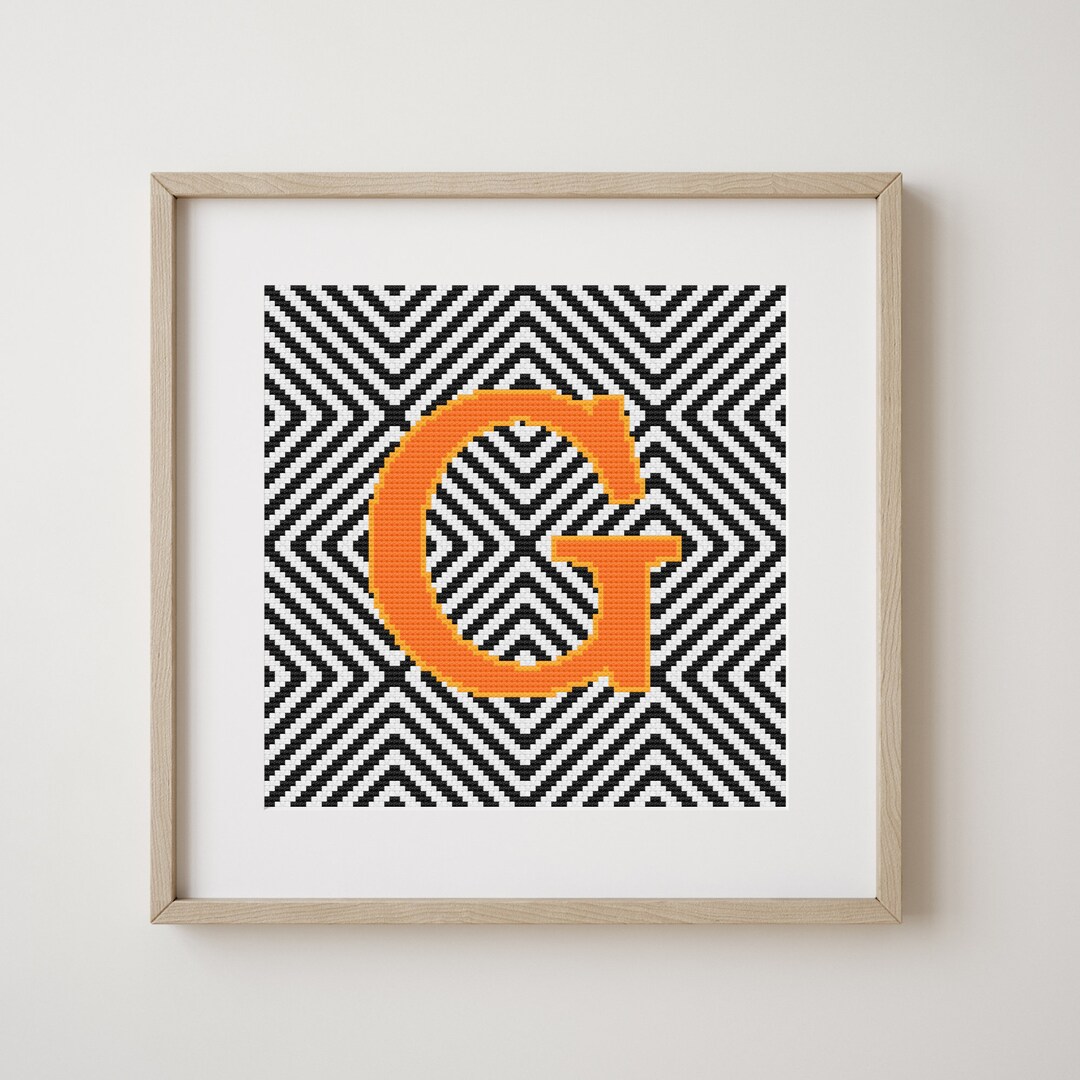 Letter G, Cross Stitch Alphabet Pattern, Orange, Monogram, Modern Decor ...
