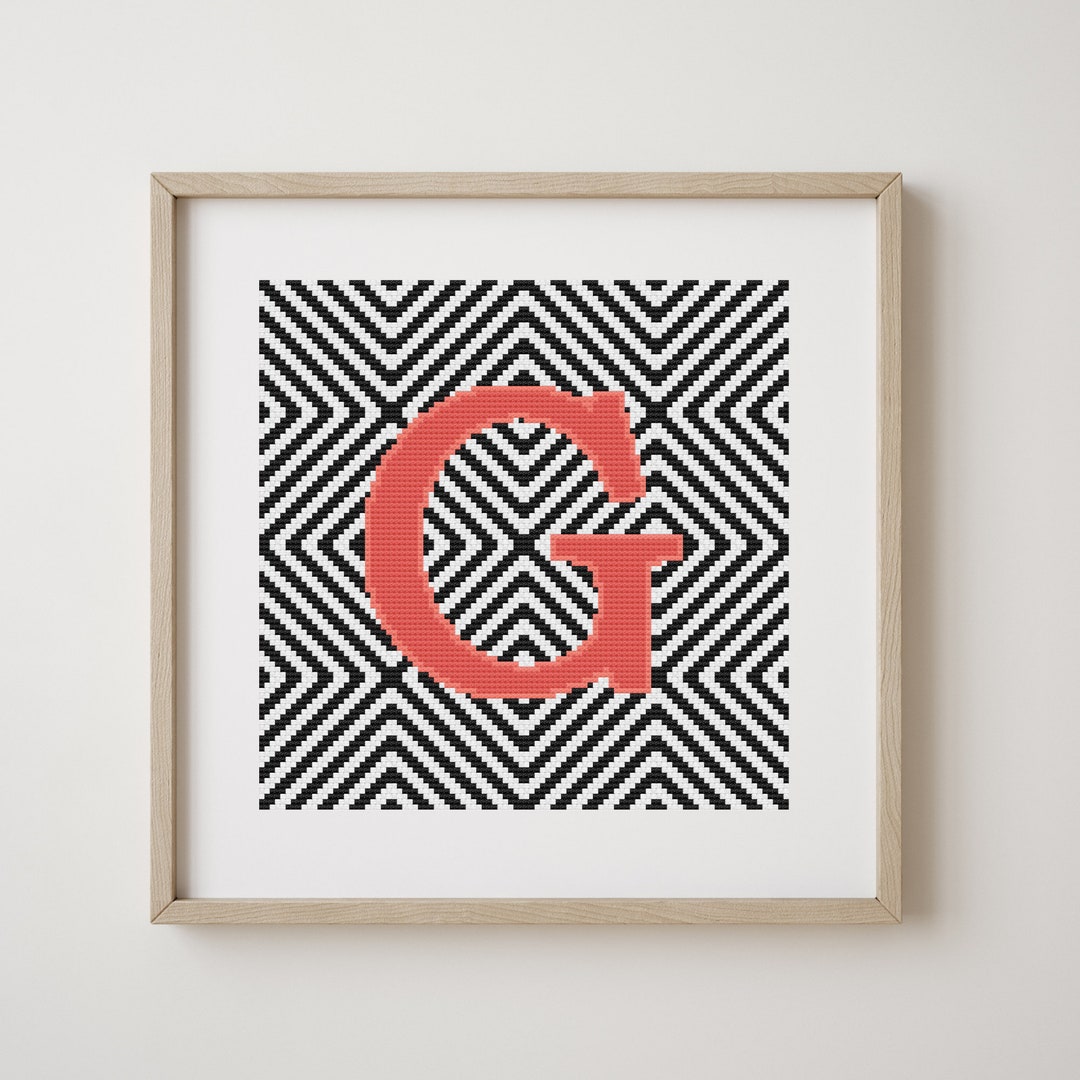 Letter G, Cross Stitch Alphabet Pattern, Coral, Monogram, Modern Decor ...