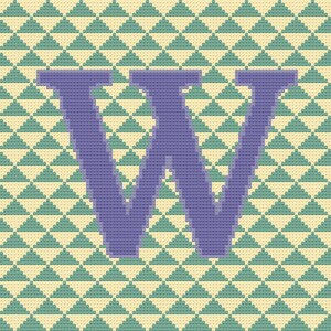 Letter W, Cross Stitch Alphabet Pattern, Blue on Green and Yellow ...