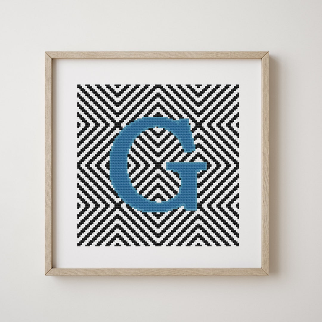 Letter G, Cross Stitch Alphabet Pattern, Teal Blue, Monogram, Modern ...
