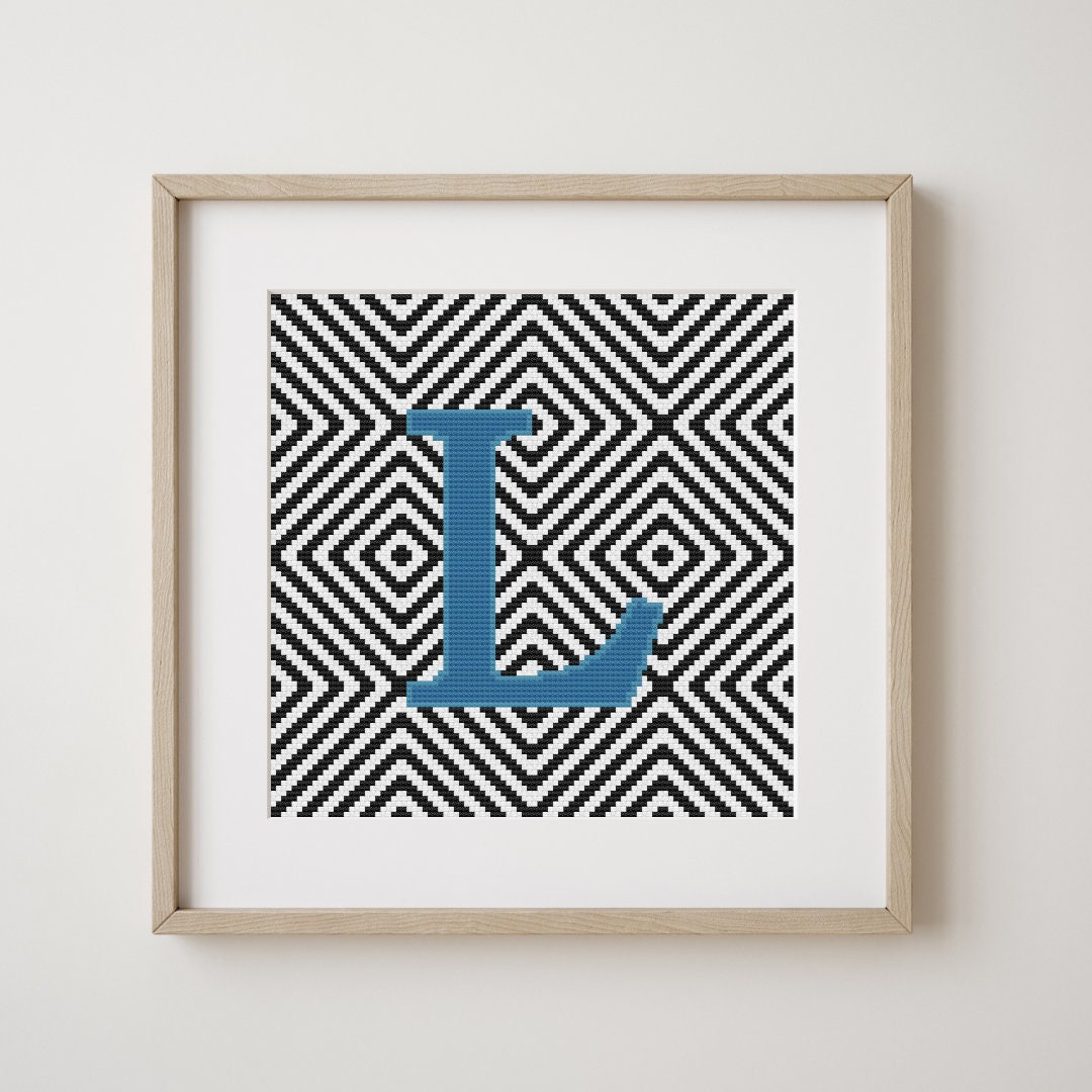 Letter L, Cross Stitch Alphabet Pattern, Teal Blue, Monogram, Modern ...