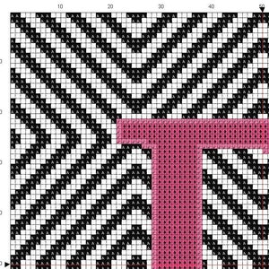 Letter T, Cross Stitch Alphabet Pattern, Pink, Monogram, Modern Decor ...