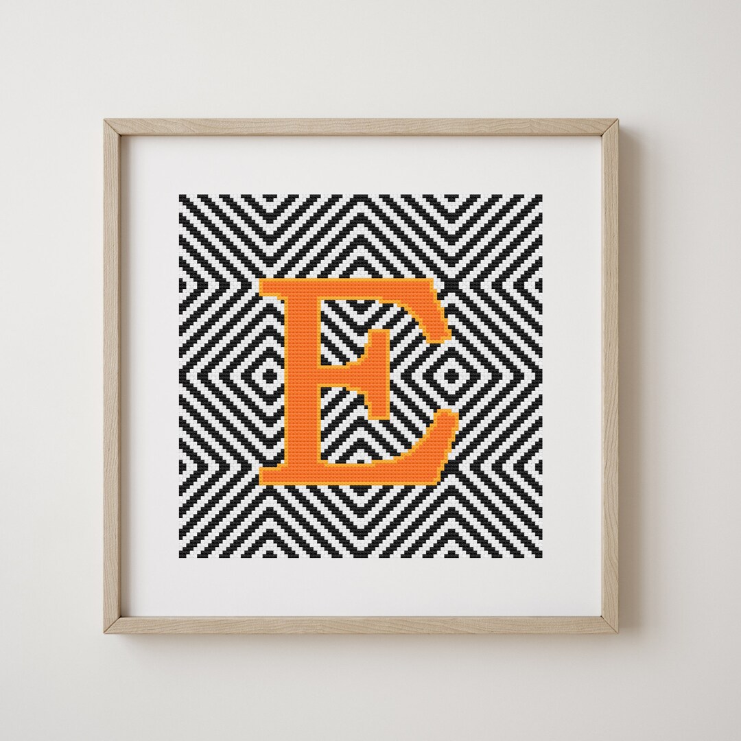 Letter E, Cross Stitch Alphabet Pattern, Orange, Monogram, Modern Decor ...