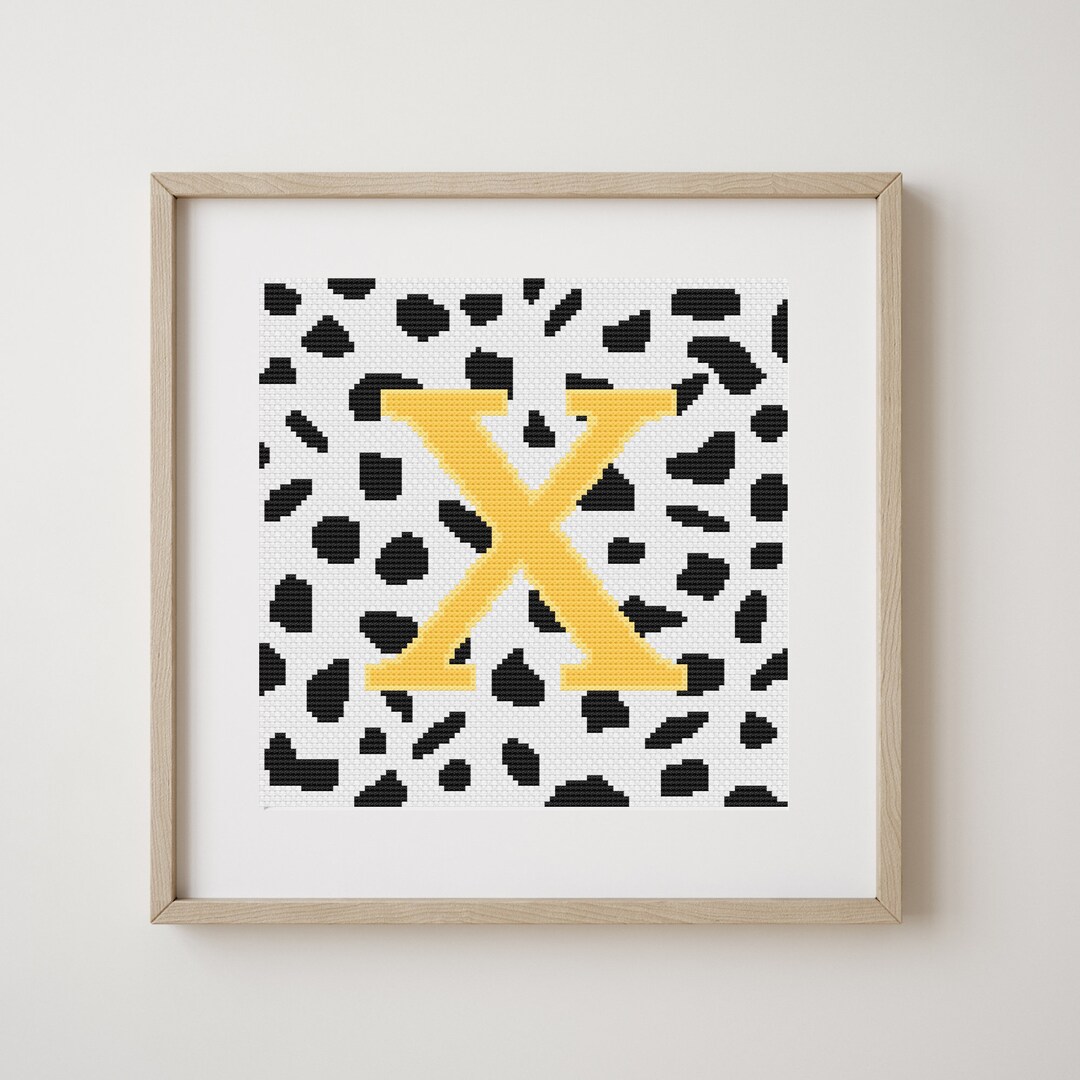 Letter X, Cross Stitch Alphabet Pattern, Yellow Letter on Dalmatian ...
