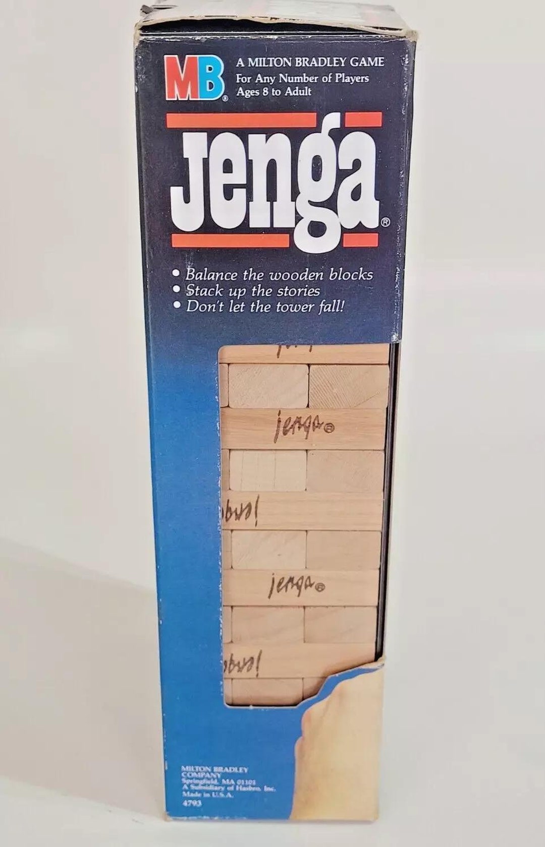 1986 Milton Bradley Jenga Game 4793 54 Wood Blocks & 1 Plastic Loading ...