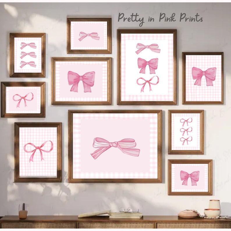 Pink Bow Wall Art, Pink Bow Printable Wall Art, Girls Nursery Wall Art ...