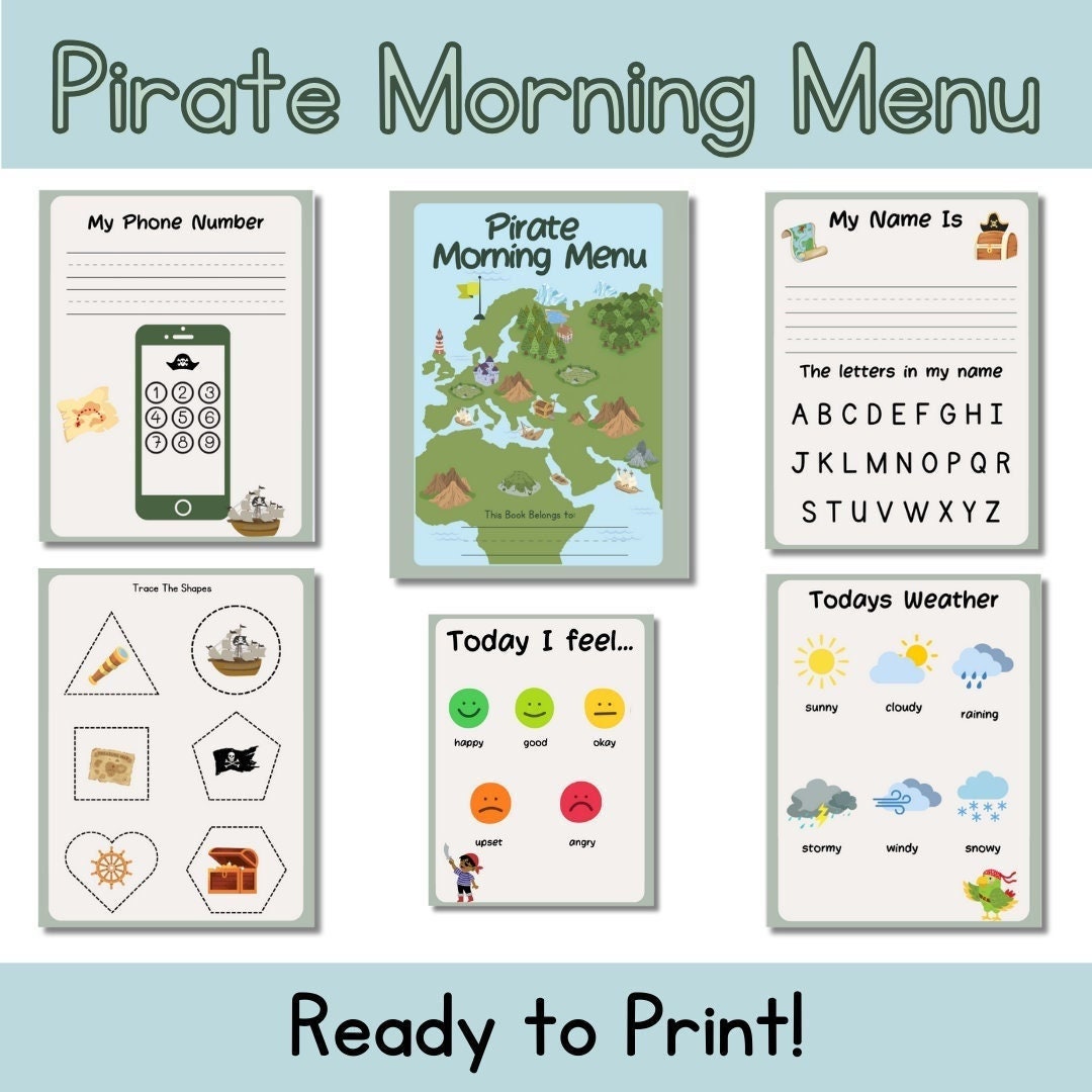 Morning Menu | Pirate Theme | Preschool and Kindergarten Learning - Etsy