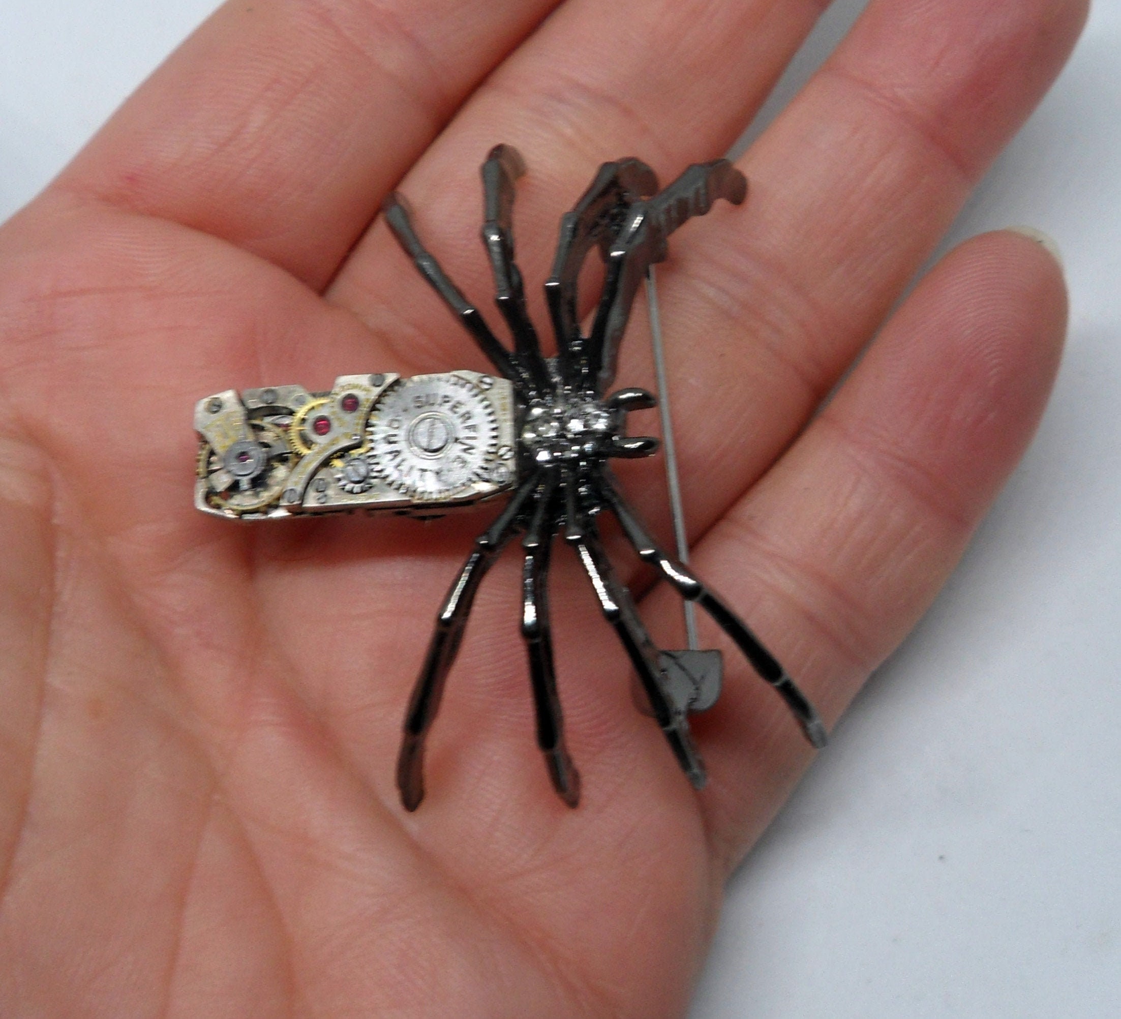 Steampunk Large Skinny Bodied Spider Brooch - Etsy