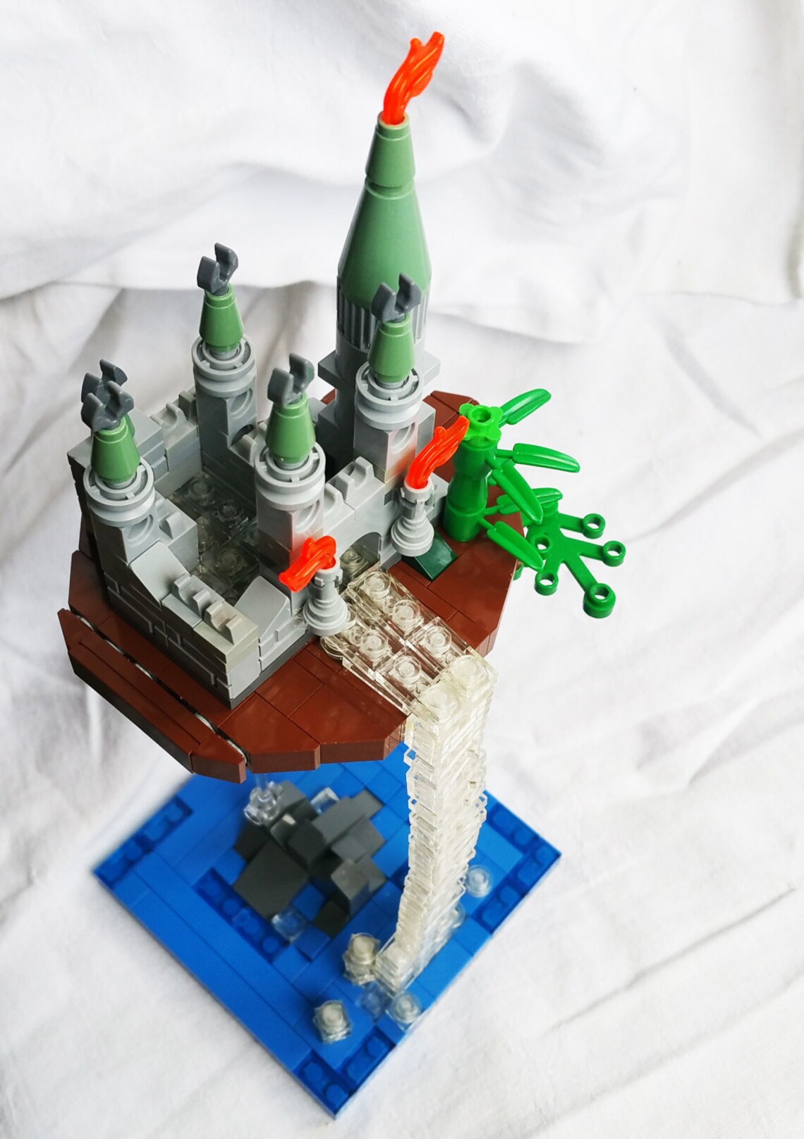 Floating island with castle and waterfall custom LEGO creation | Etsy