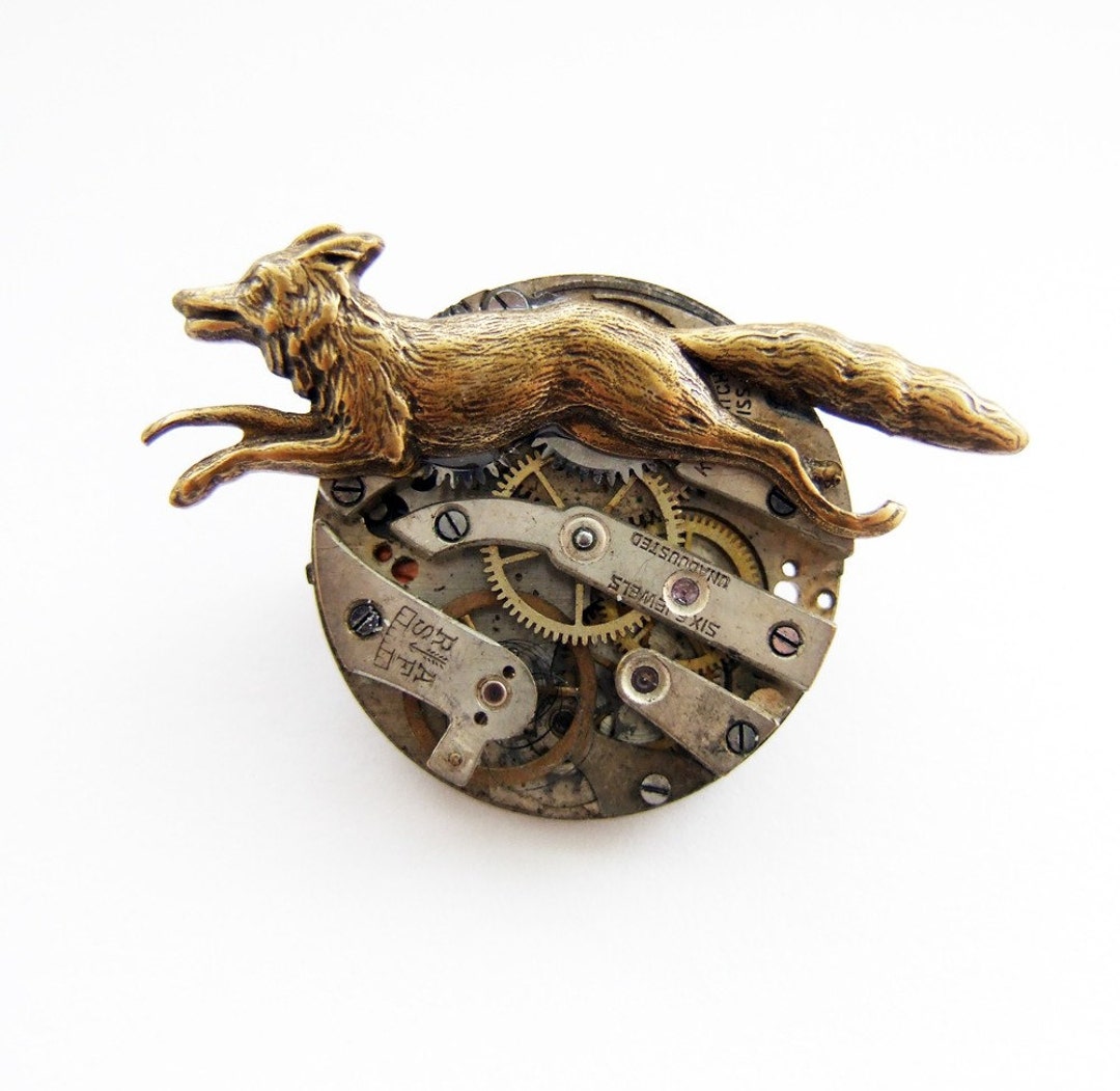 The Clockwork Fox Winds the Springs Steampunk Brooch - Etsy