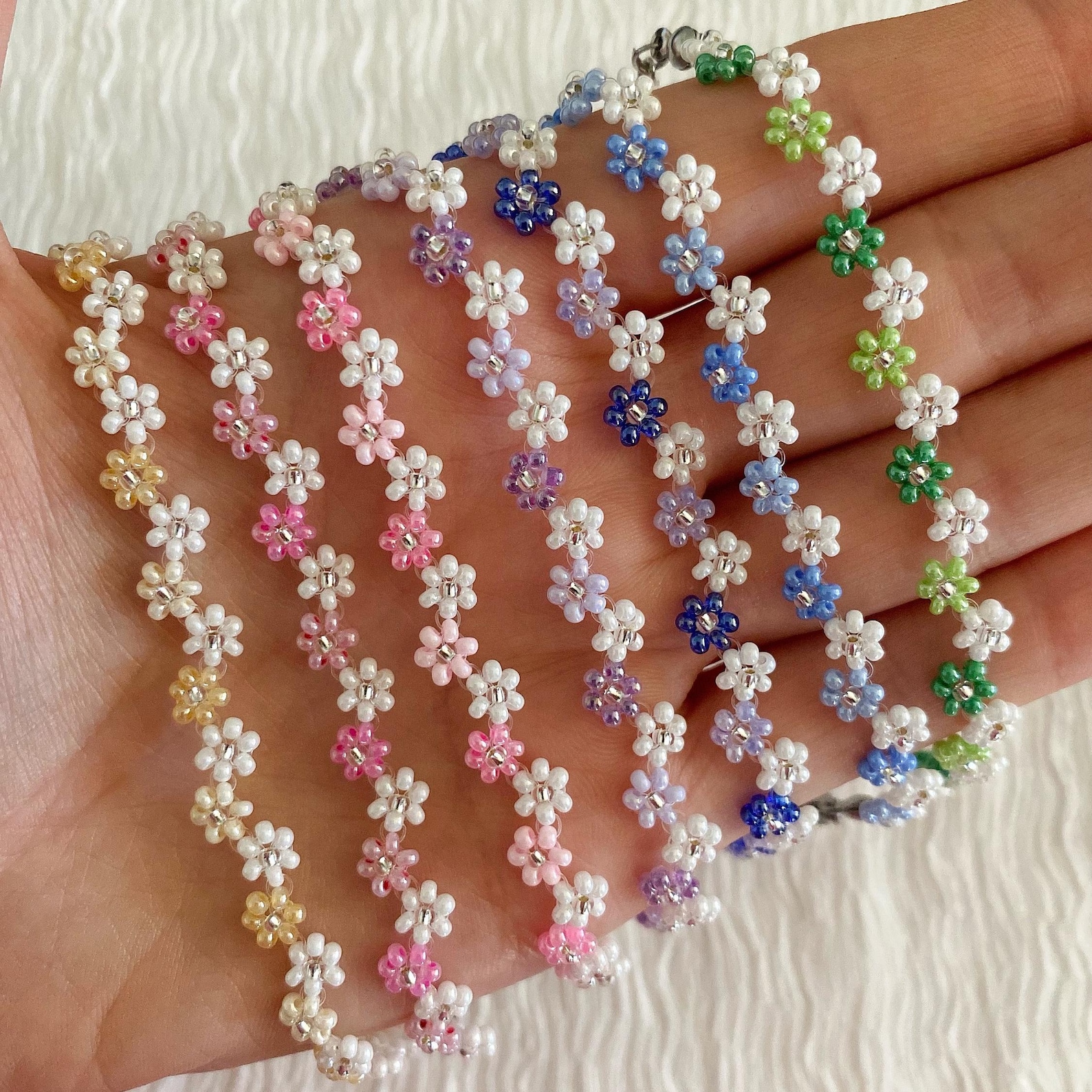 Beaded Bracelet, Daisy Flower Bracelet, Handmade Bracelet, Czech Beads ...