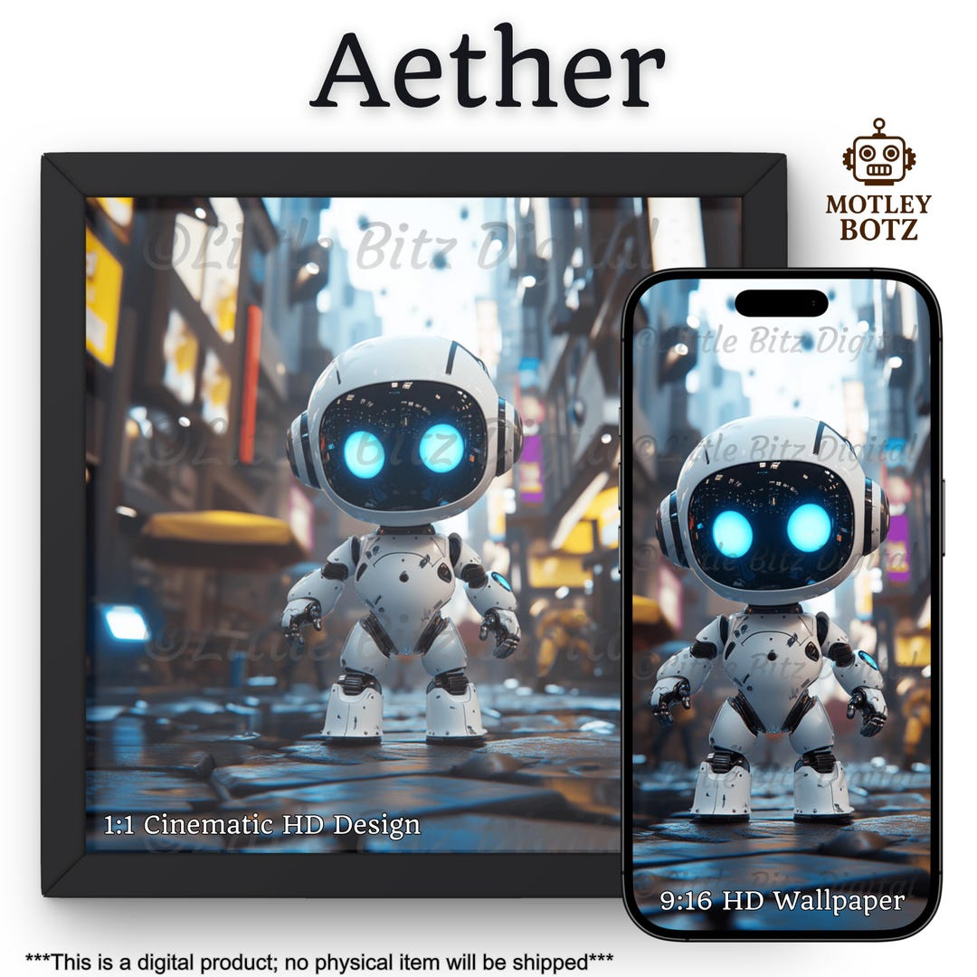 Aether, Robot Avatar Ios & Android Wallpaper, Cute Cartoon Bot Art, Instant Digital Download ...