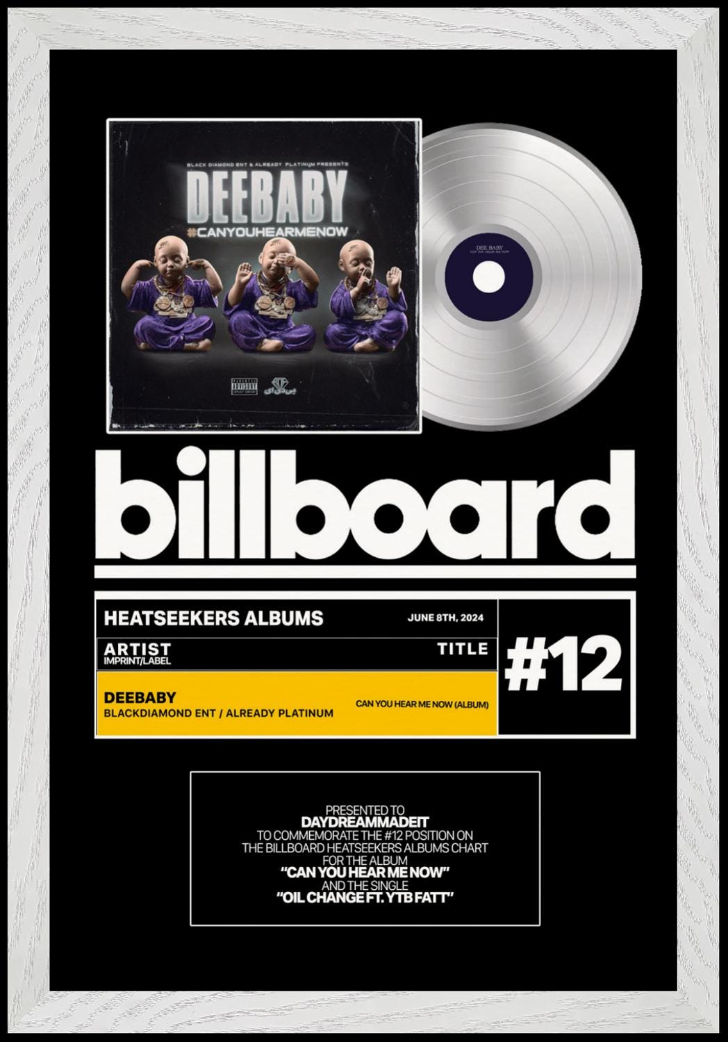 Personalized Billboard Plaque, Song Plaque, Custom Album Plaque, Music ...