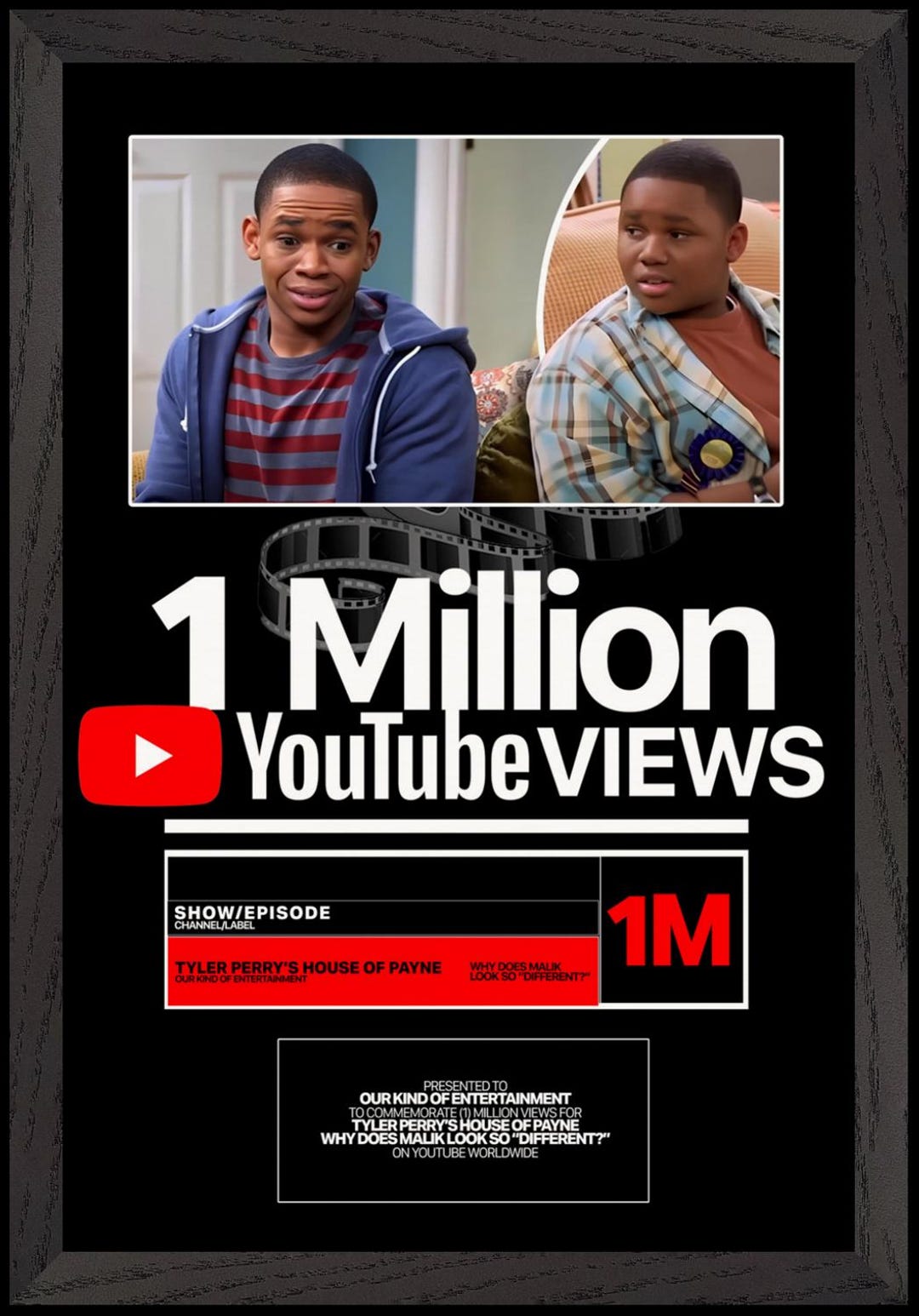 Personalized Youtube "framed POSTER Print" Music Award, Framed Replica ...