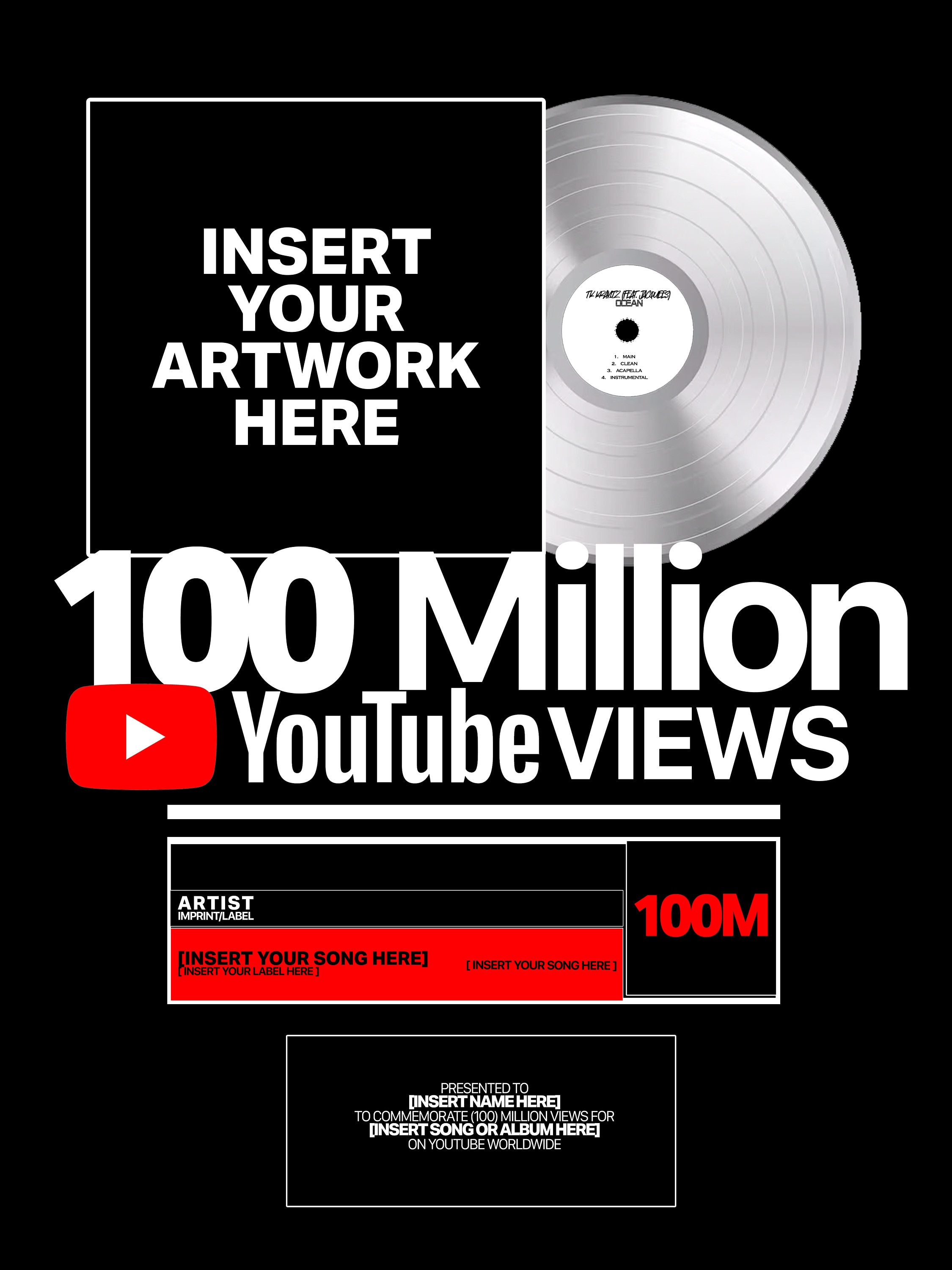 Personalized Youtube "framed POSTER Print" Music Award, Framed Replica ...