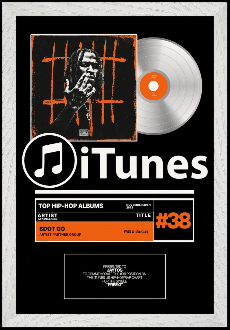 Personalized Itunes "framed POSTER Print" Music Award, Framed Replica ...