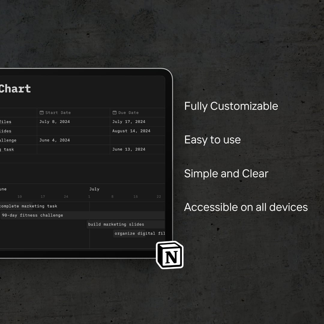 Simple Notion Gantt Chart Planner Digital Project Management Tool ...