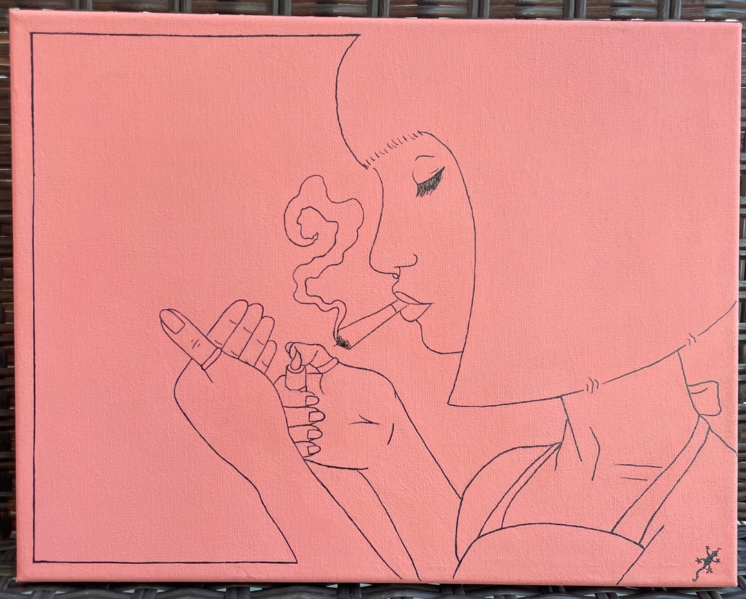 Stoner Girl Aesthetic Pink Hand Painted Wall Decor - Etsy