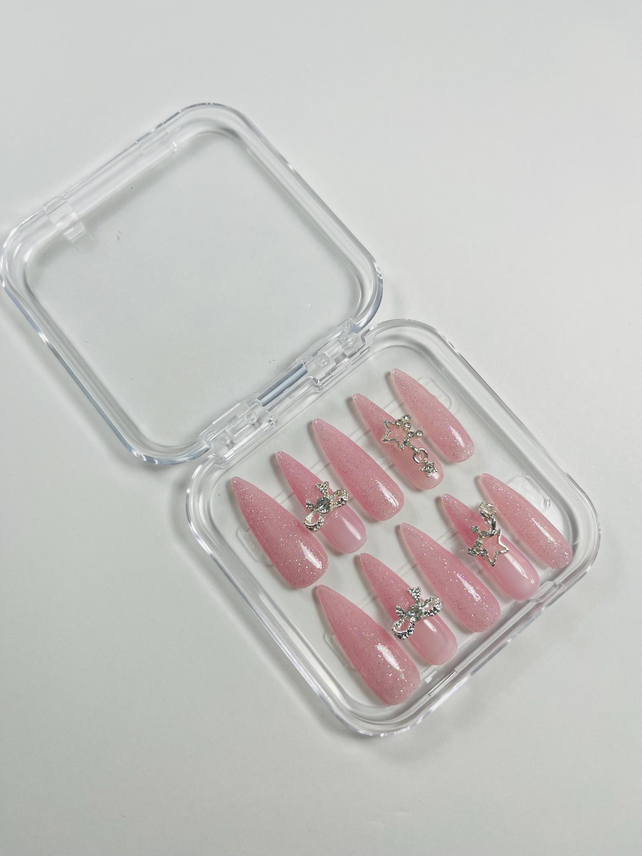 Twinkle Dangle Star on Pink | Press on Nail | Glitter Nail | Summer ...