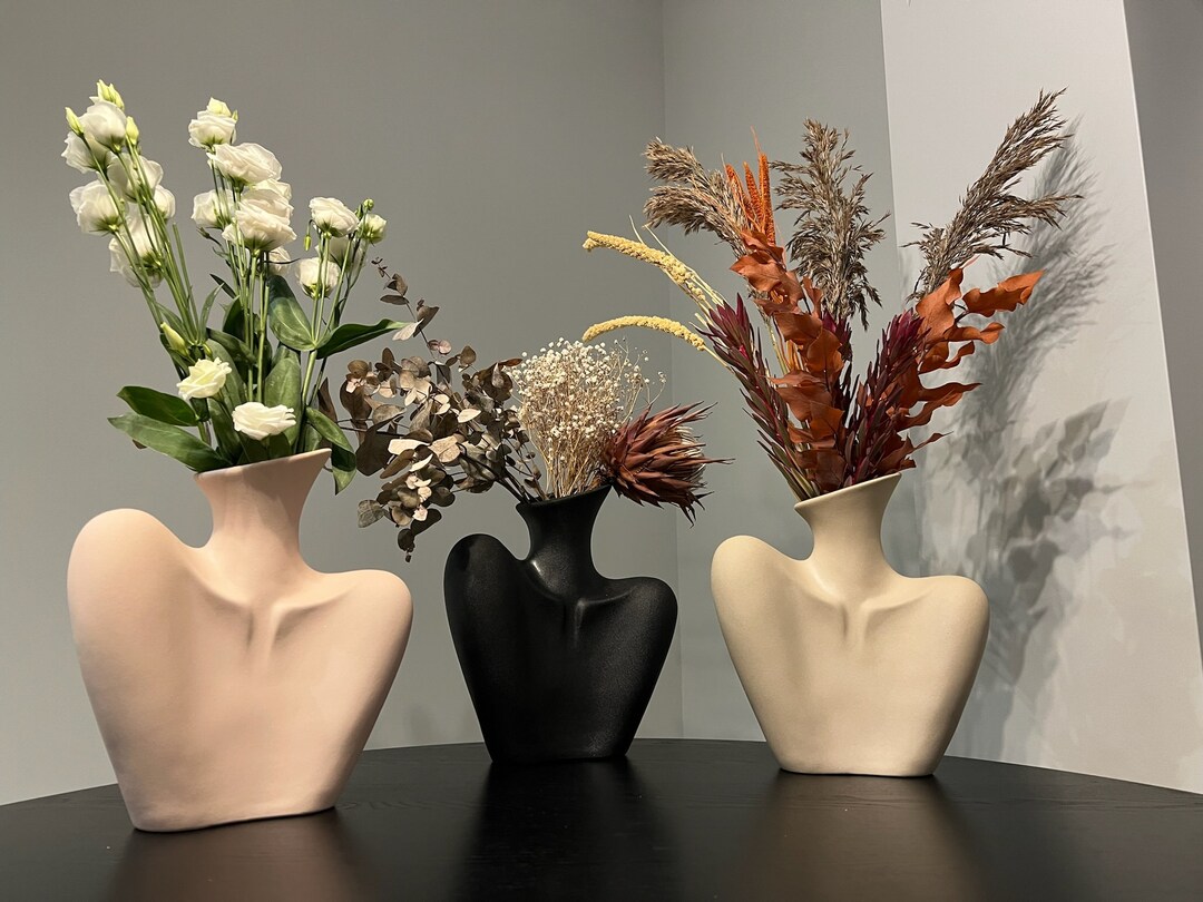 Bohemian Lady Bust Vase, Ceramic Flower Vase, Boho Chic Woman Vase ...