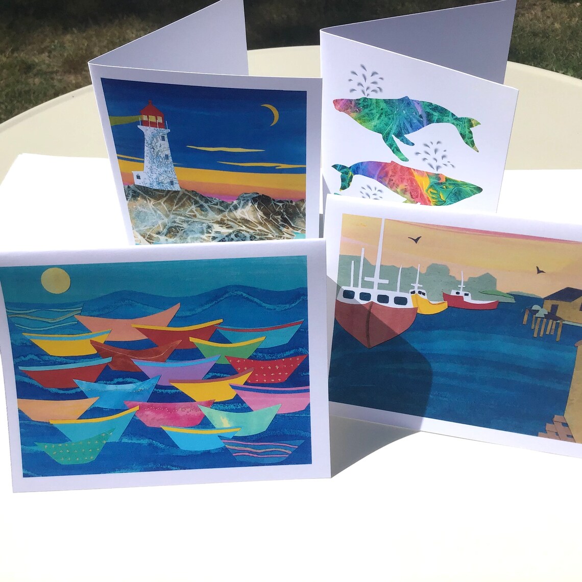 OCEAN 4 Card Set Ocean Designs Pkg. of 4 Designs Lighthouse, Boats ...