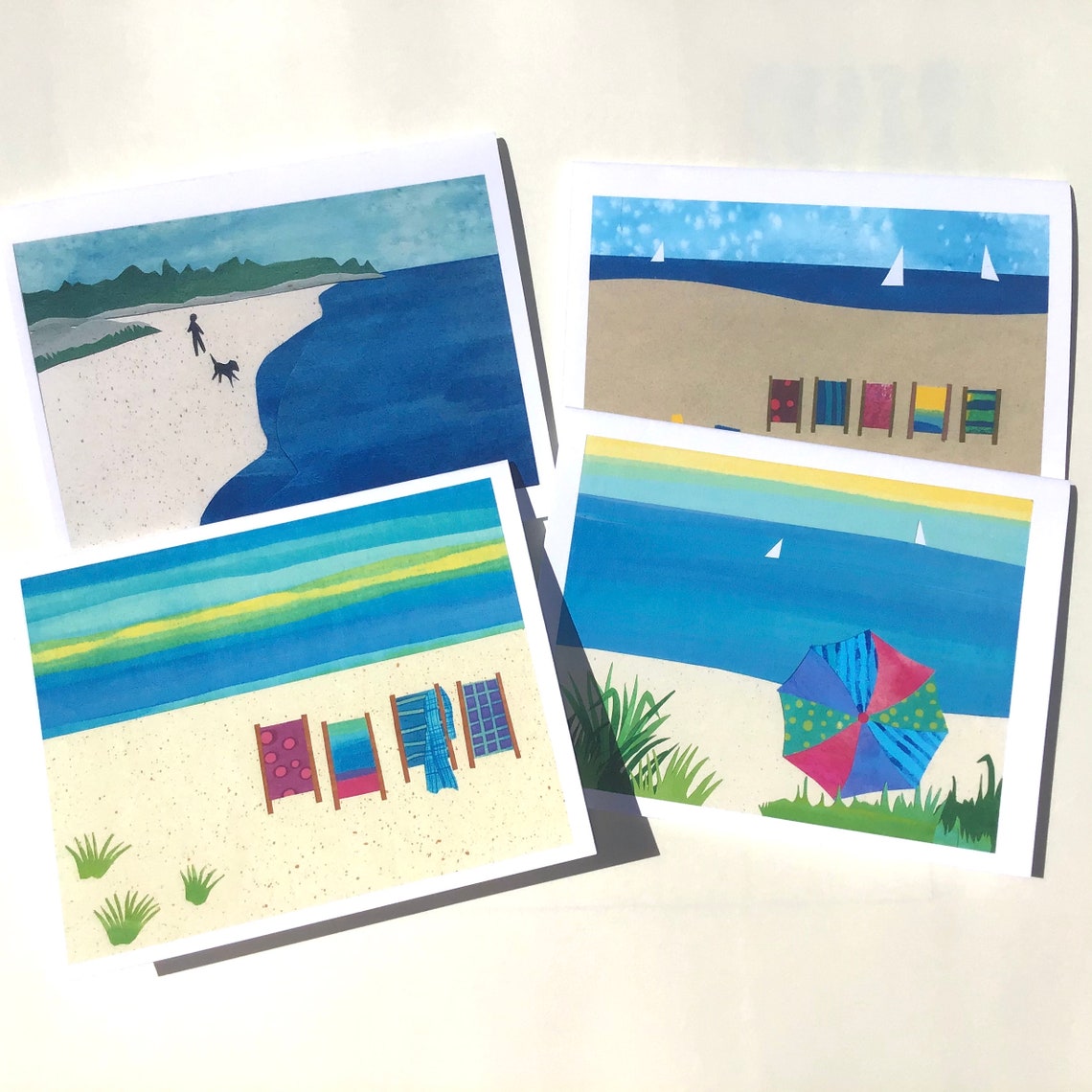 BEACH Art Note Cards - 4 Card Set- Blank Notecards Package of 4 ...