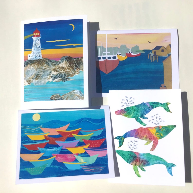 OCEAN - 4 Card Set- Ocean Designs- Pkg. of 4 Designs Lighthouse, Boats ...