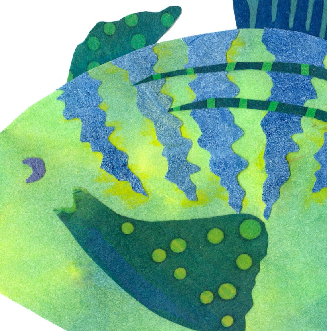 Fish Art Print - Colourful Fish in Green, Turquoise, Blue - Painted ...