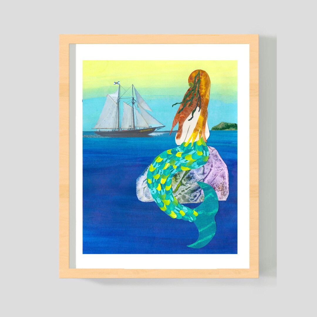 Mermaid Art Print - Red Haired Mermaid With Ship - 8x10 Inches -painted ...