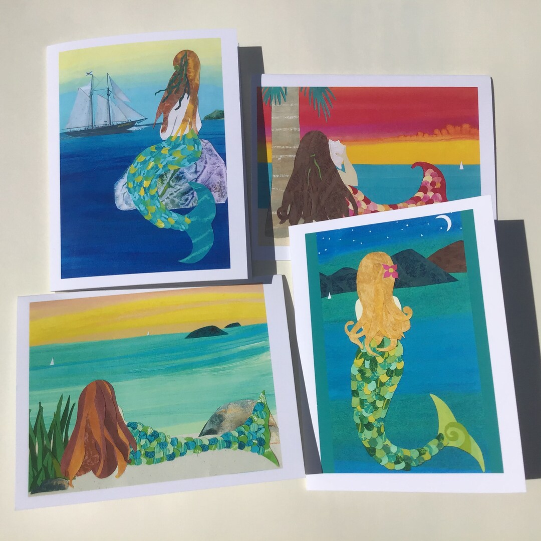 Mermaids - 4 Card Set- Blank Notes With Envelopes - Artist Info on Back ...