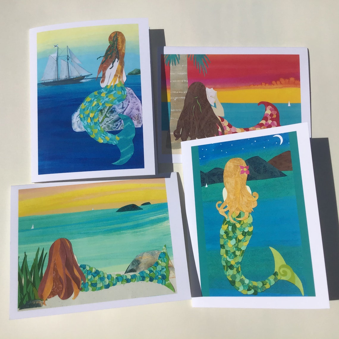 Mermaids - 4 Card Set- Blank Notes With Envelopes - Artist Info on Back ...
