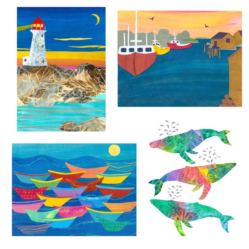OCEAN - 4 Card Set- Ocean Designs- Pkg. of 4 Designs Lighthouse, Boats ...