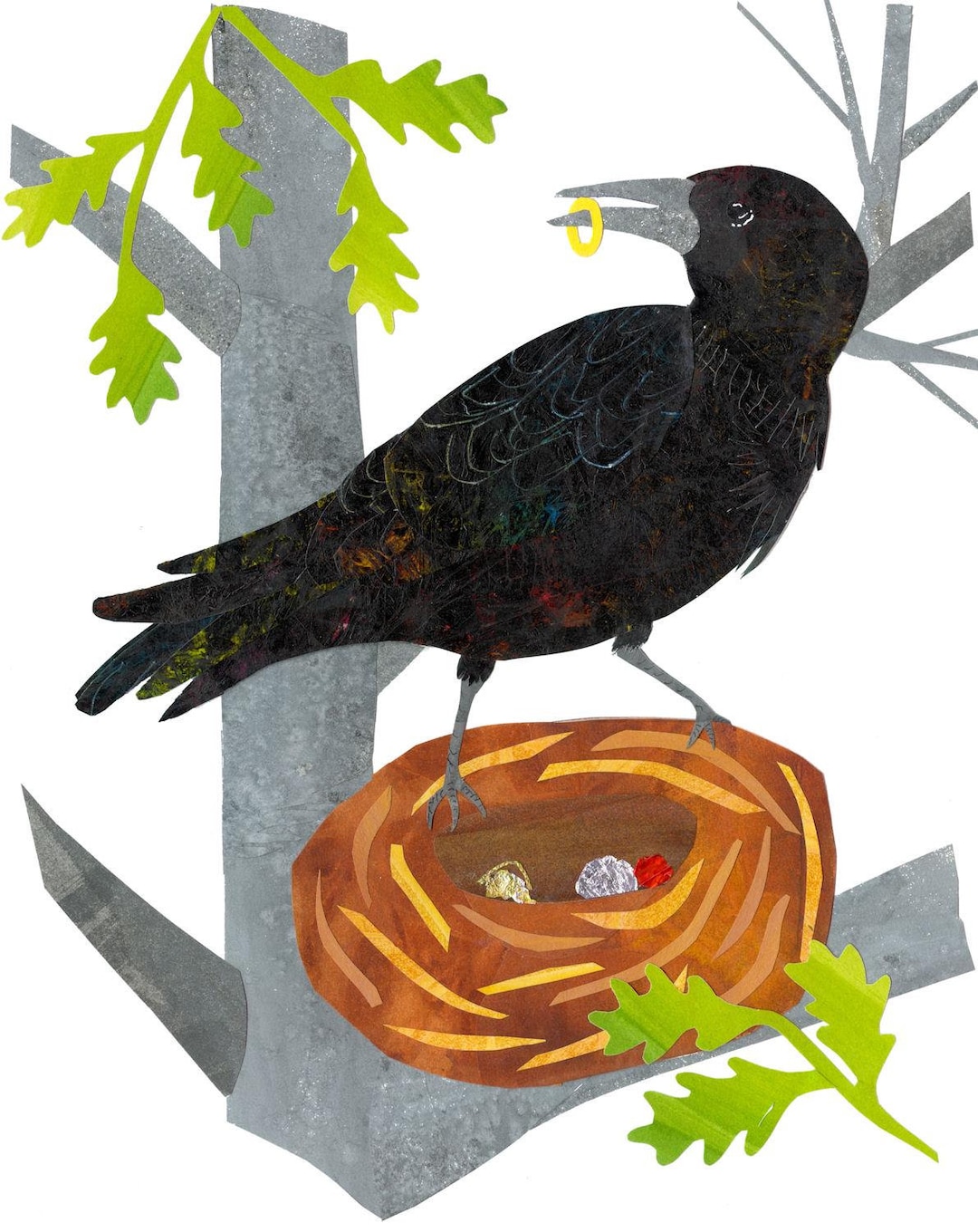 Crow’s Nest - Crow Art Print 8x10 Inches - Painted Paper Collage - Etsy