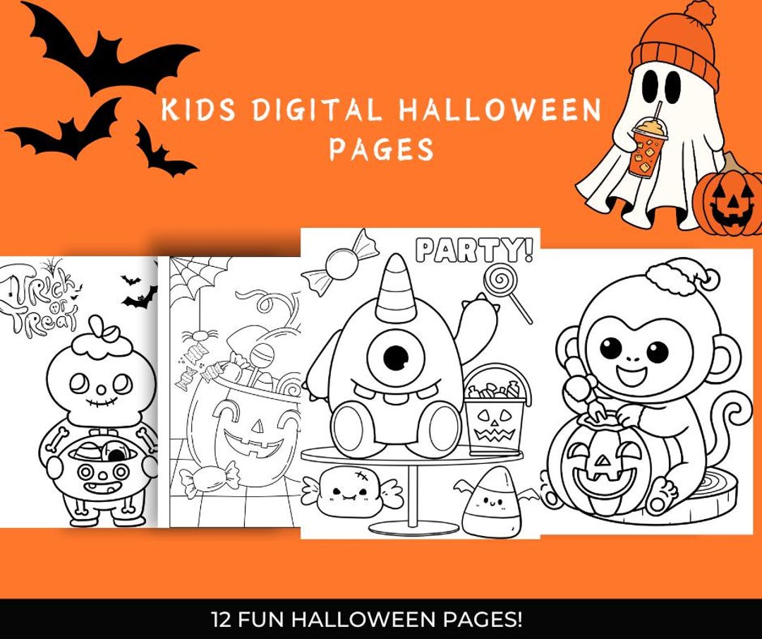 12 Halloween Kids Coloring Pages – Instant Download, Printable PDF - Etsy